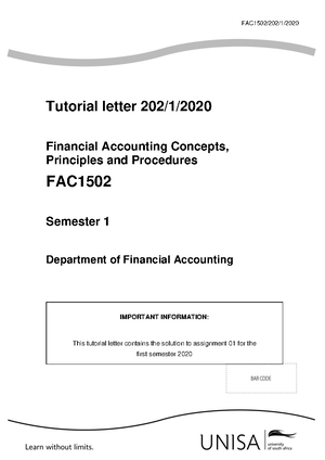 fac1502 - Unisa - financial accounting - Studocu