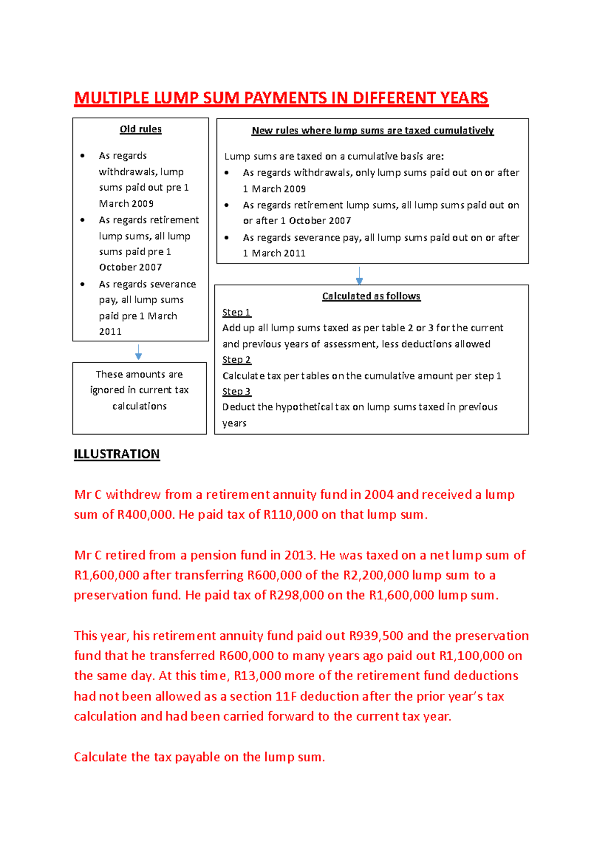 5A Multiple Lump Sum Payments: Tax Rules & Calculations - Studocu