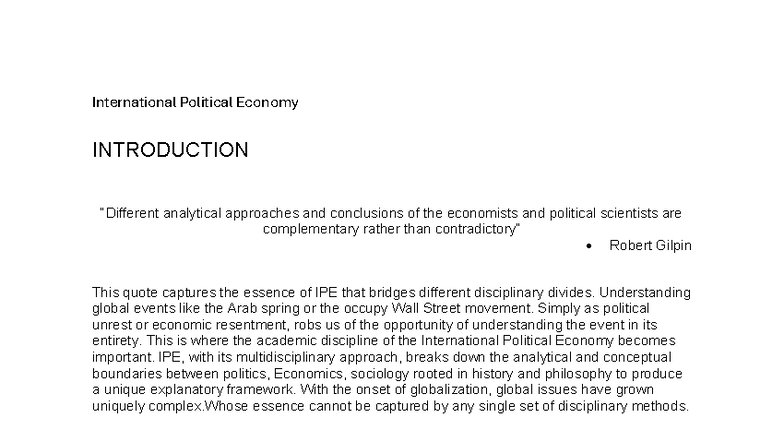 Intro to International Political Economy (IPE) - Key Concepts & Analysis - Studocu