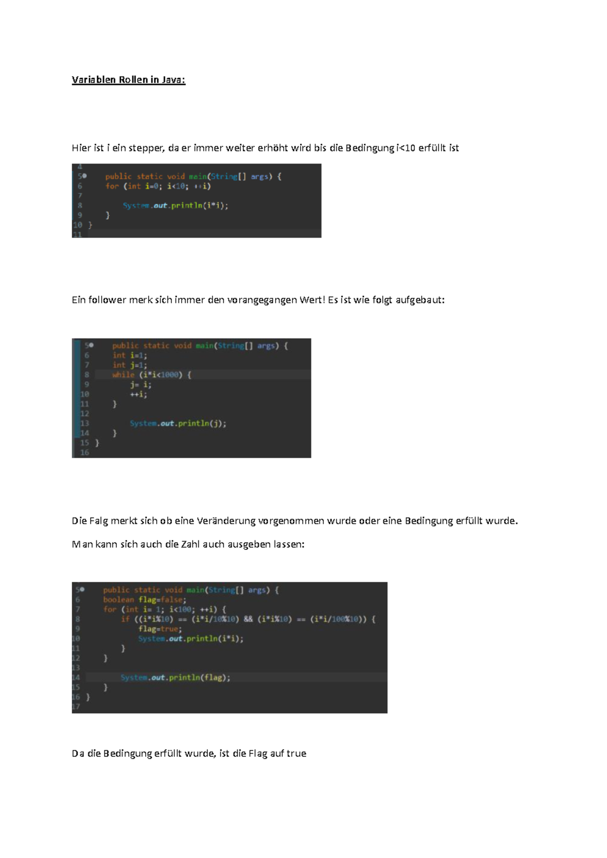 Variablen Rollen in Java - Einführung in die technische und theoretische Informatik - Studocu