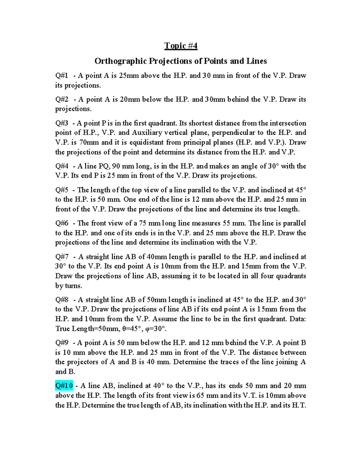 ED 4 - Orthographic Projections: Points & Lines Solutions - Studocu