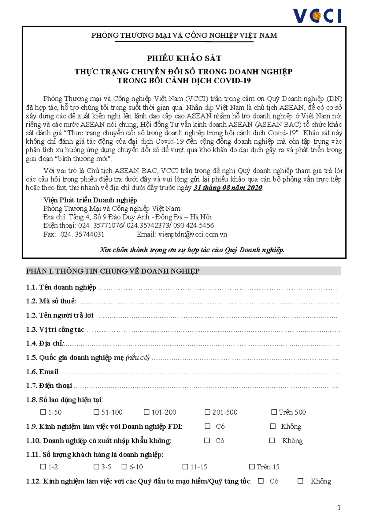 Khảo sát Thực trạng Chuyển đổi số VCCI Final 6 trong Doanh nghiệp - Studocu