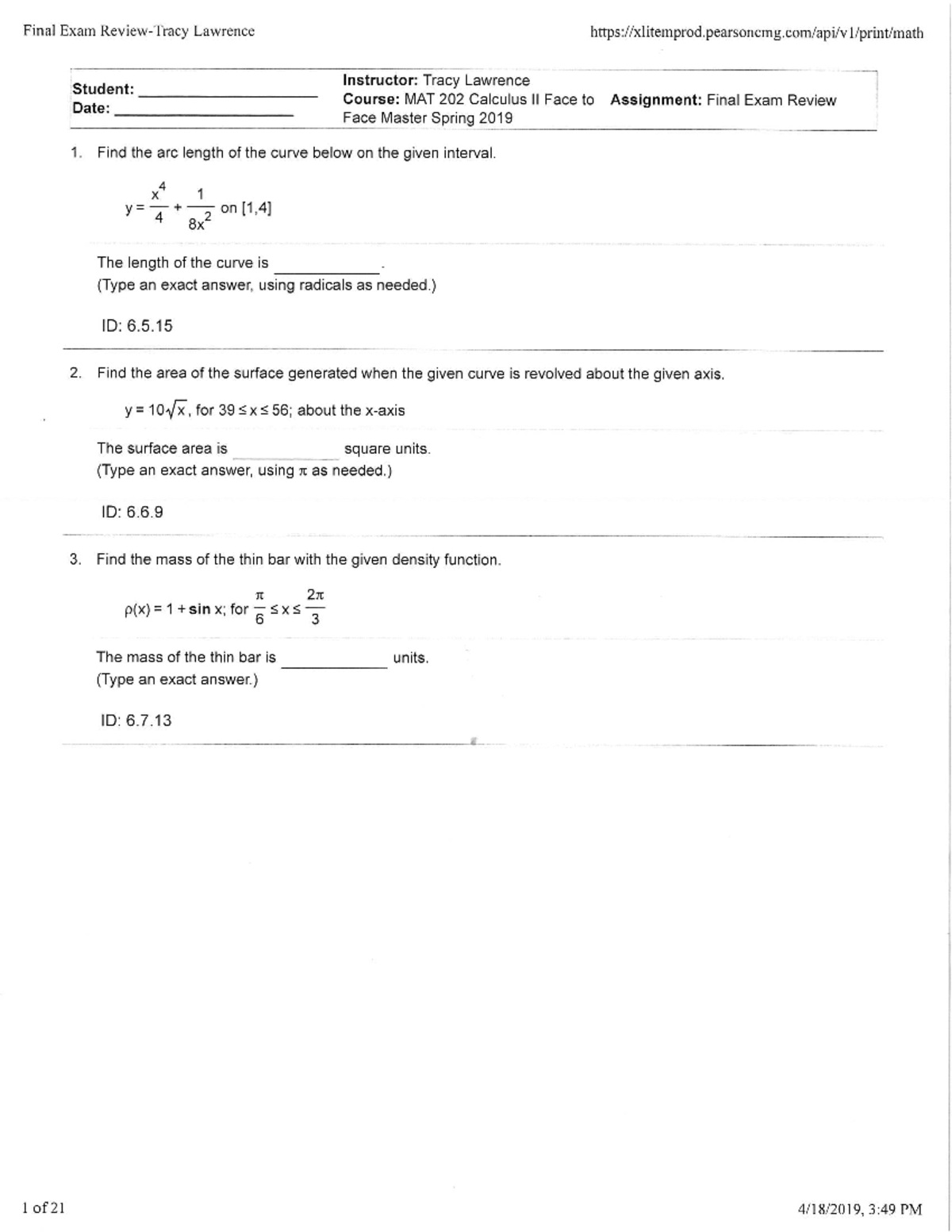 Final Exam Review Study Guide for MAT 202 Calculus II - Studocu