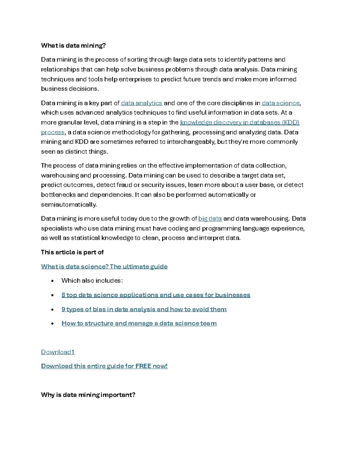 Data Science 101: Understanding Data Mining Techniques and Importance - Studocu