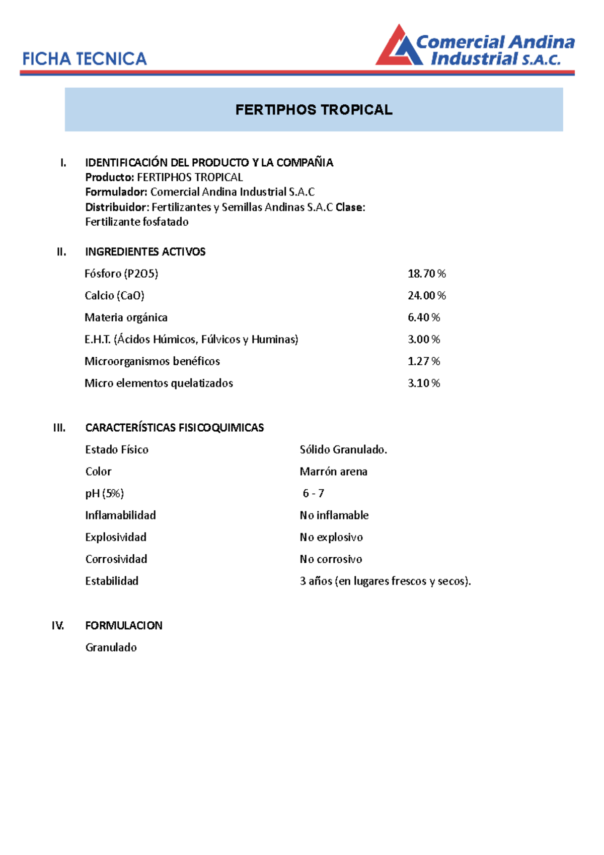 Fertiphos Tropical: Ficha Técnica y Recomendaciones de Uso - Studocu