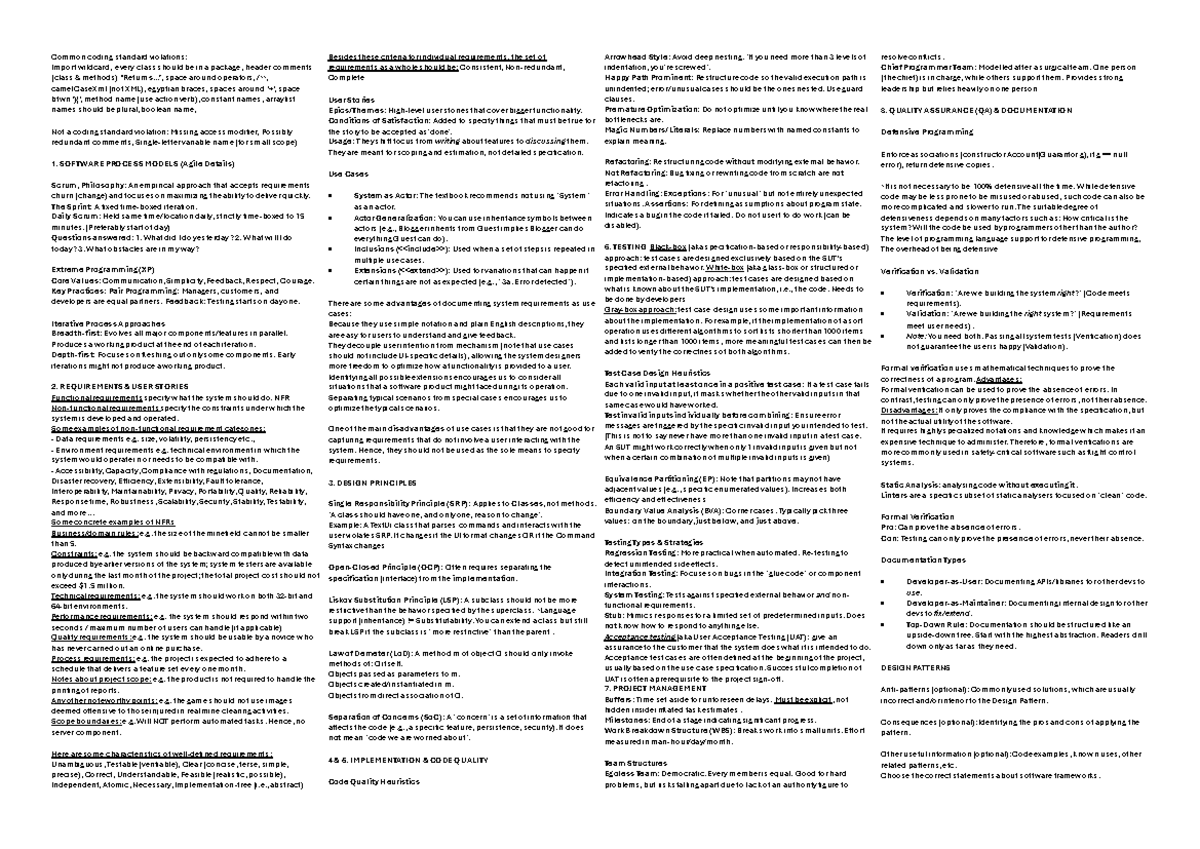 CS2103T Cheatsheet: Common Coding Standards & Agile Practices - Studocu