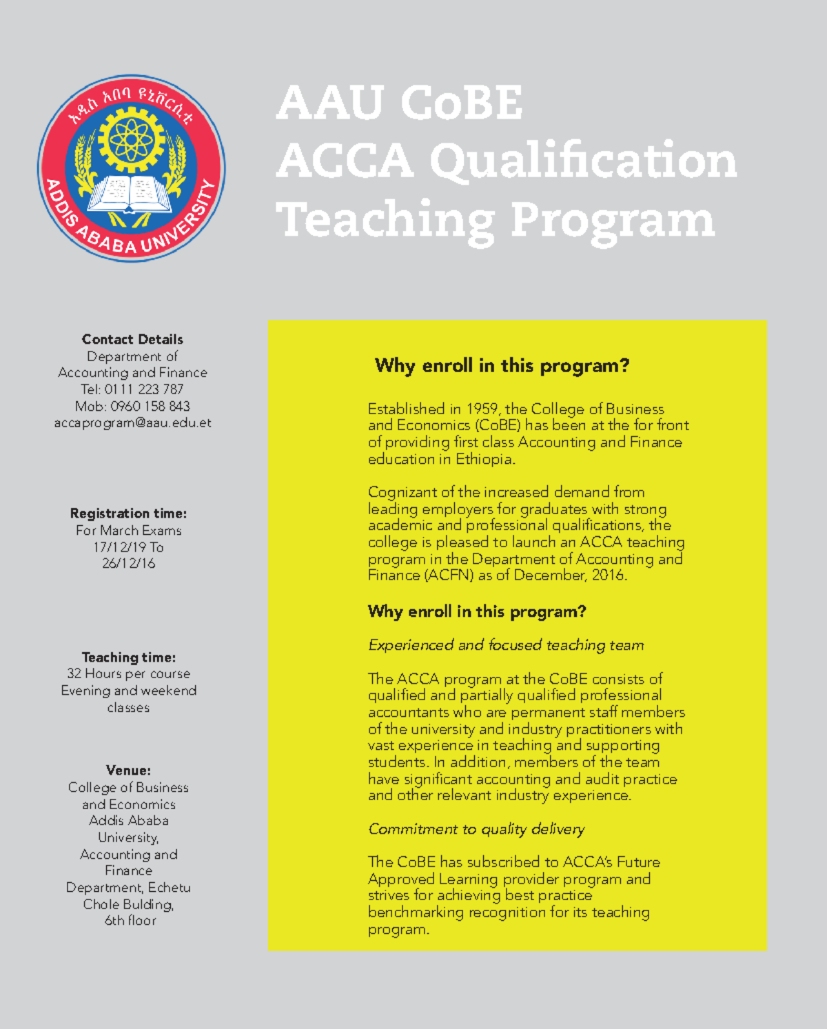 AAU CoBE ACCA Teaching Program Overview and Registration Guide - Studocu
