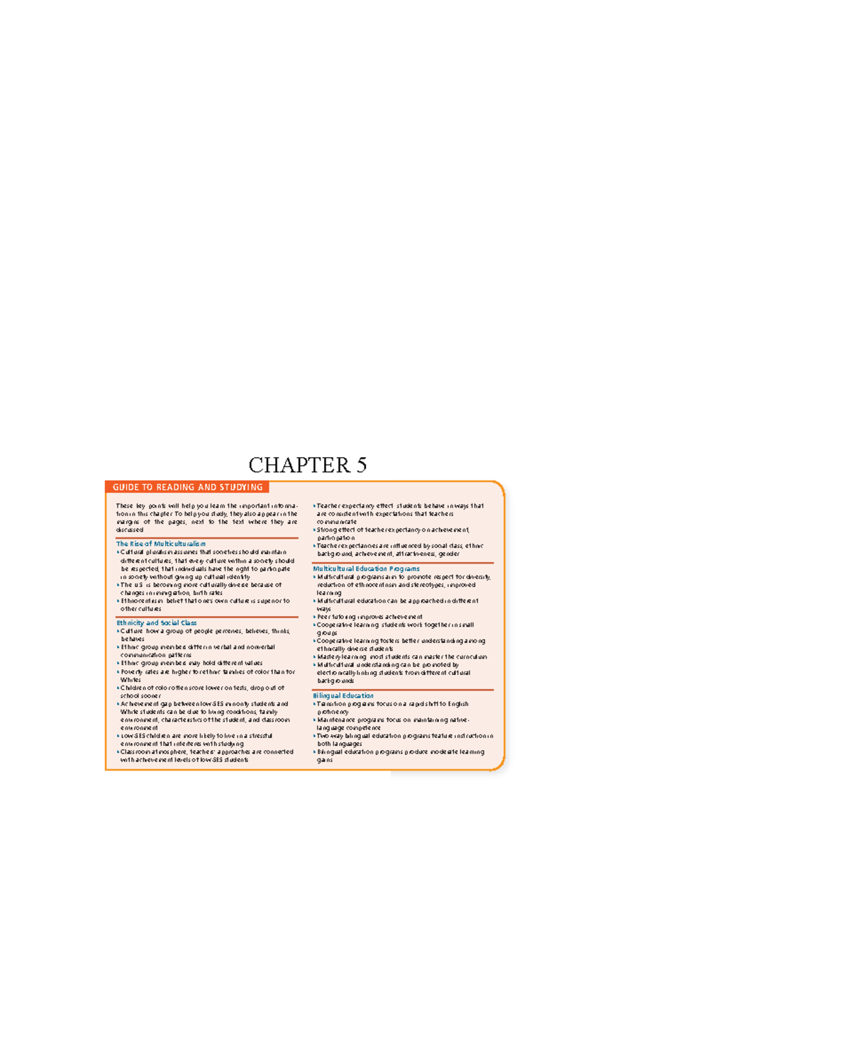Ch5 Summary Chart - GUIDE TO READING AND STUDYING These key points will ...