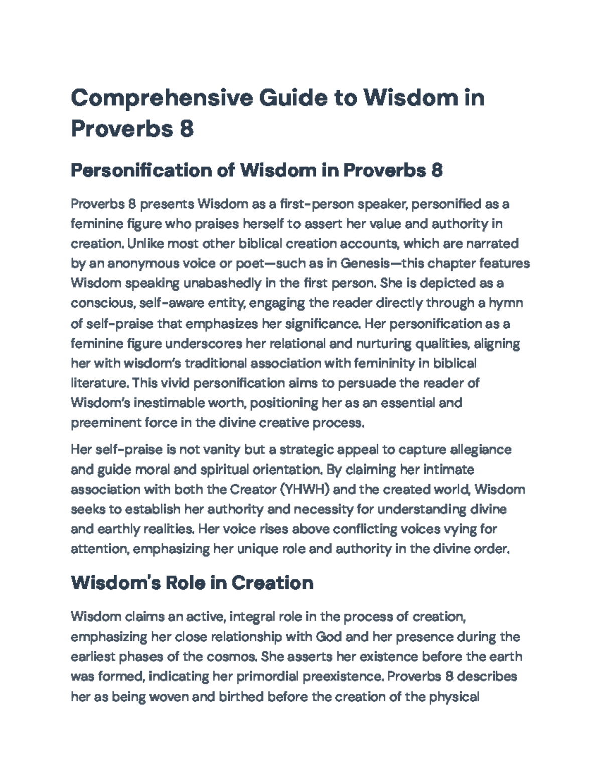 Comprehensive Analysis of Wisdom's Role in Proverbs 8: A Poetic ...