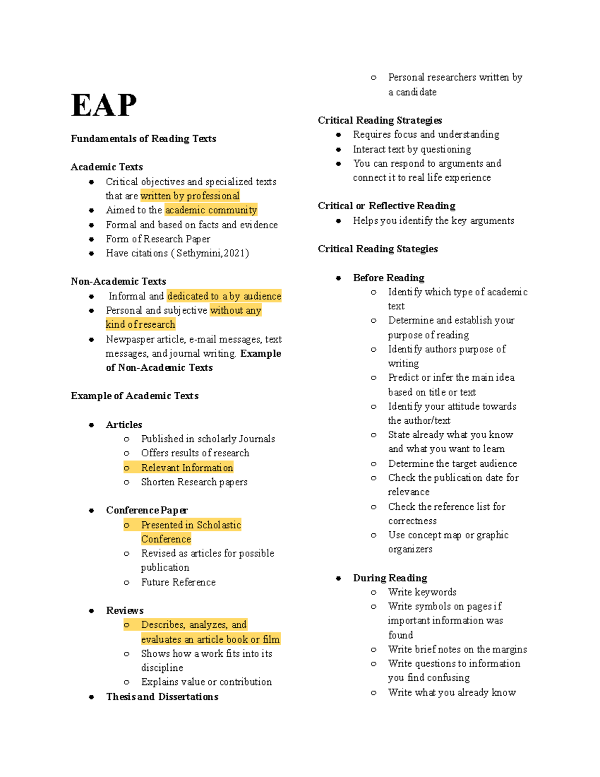 EAP Reviewer: Critical Reading Strategies and Academic Texts Guide ...