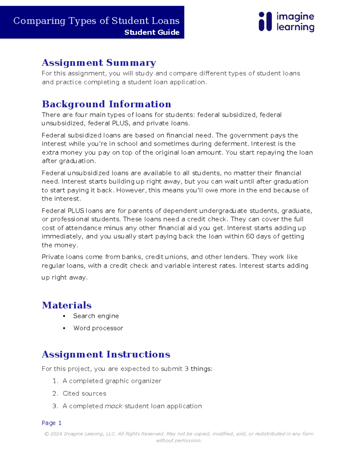 Project: Comparing Types of Student Loans - Student Guide Assignment ...