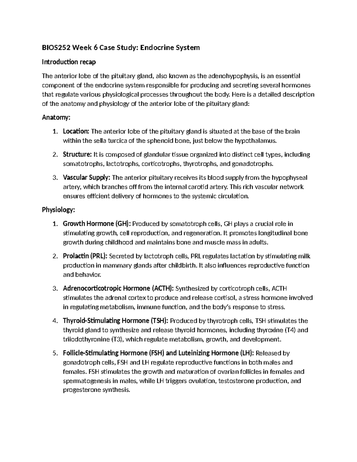 BIO 252 Week 6 Case Study: Anatomy & Physiology of the Pituitary Gland ...