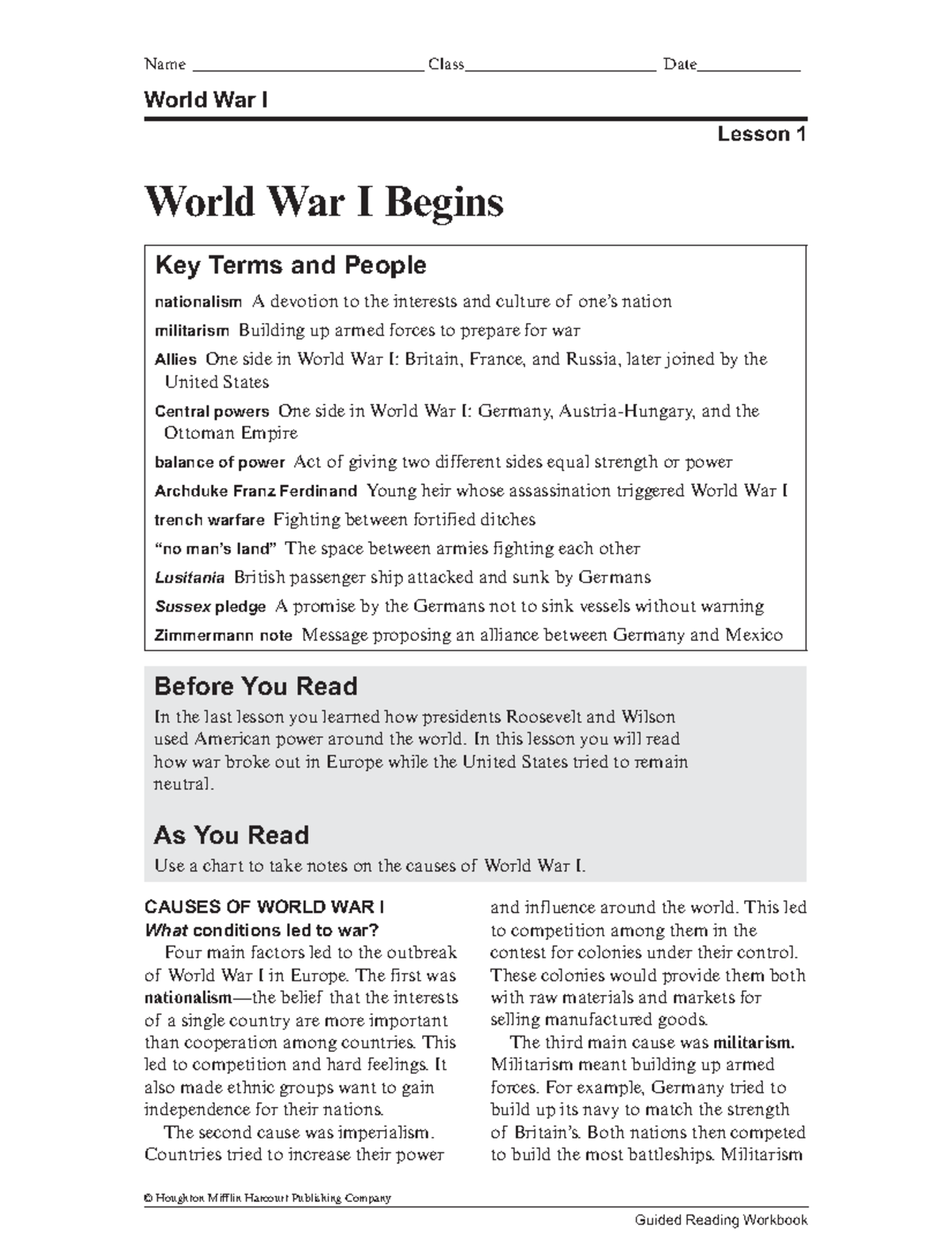 7-1 - World War I Lesson 1: Causes and Outcomes Explained - Studocu