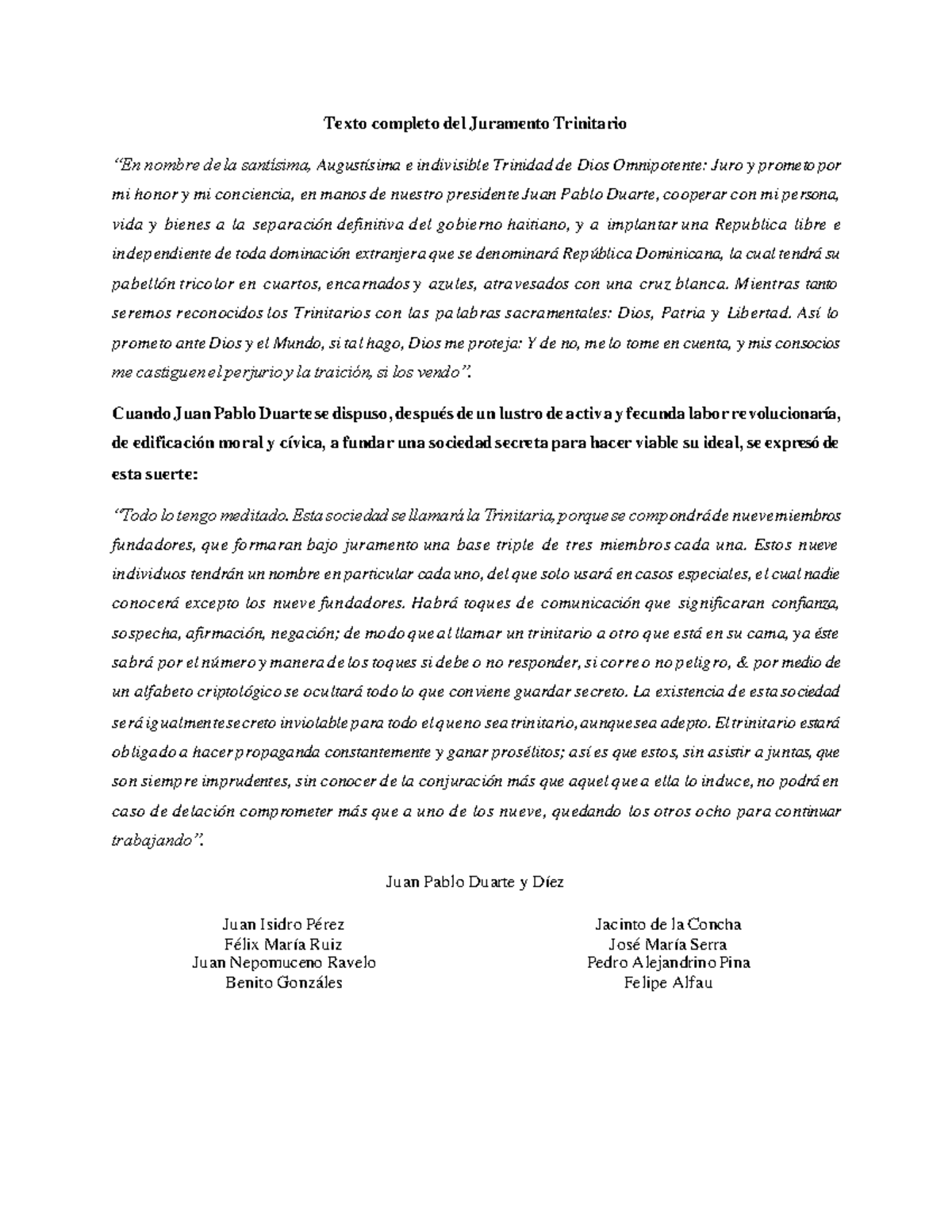 Texto Completo del Juramento Trinitario y sus Fundadores - Studocu