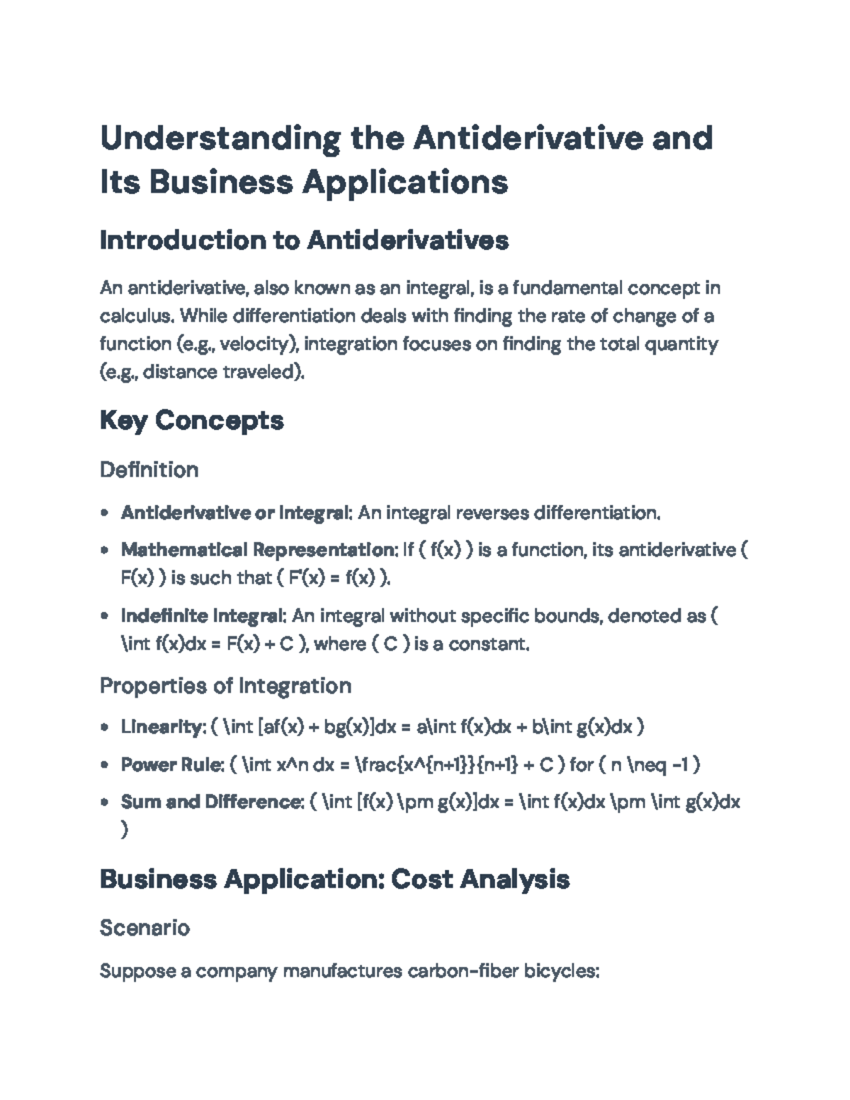 Understanding Antiderivatives in Business Applications (XYZ 101) - Studocu