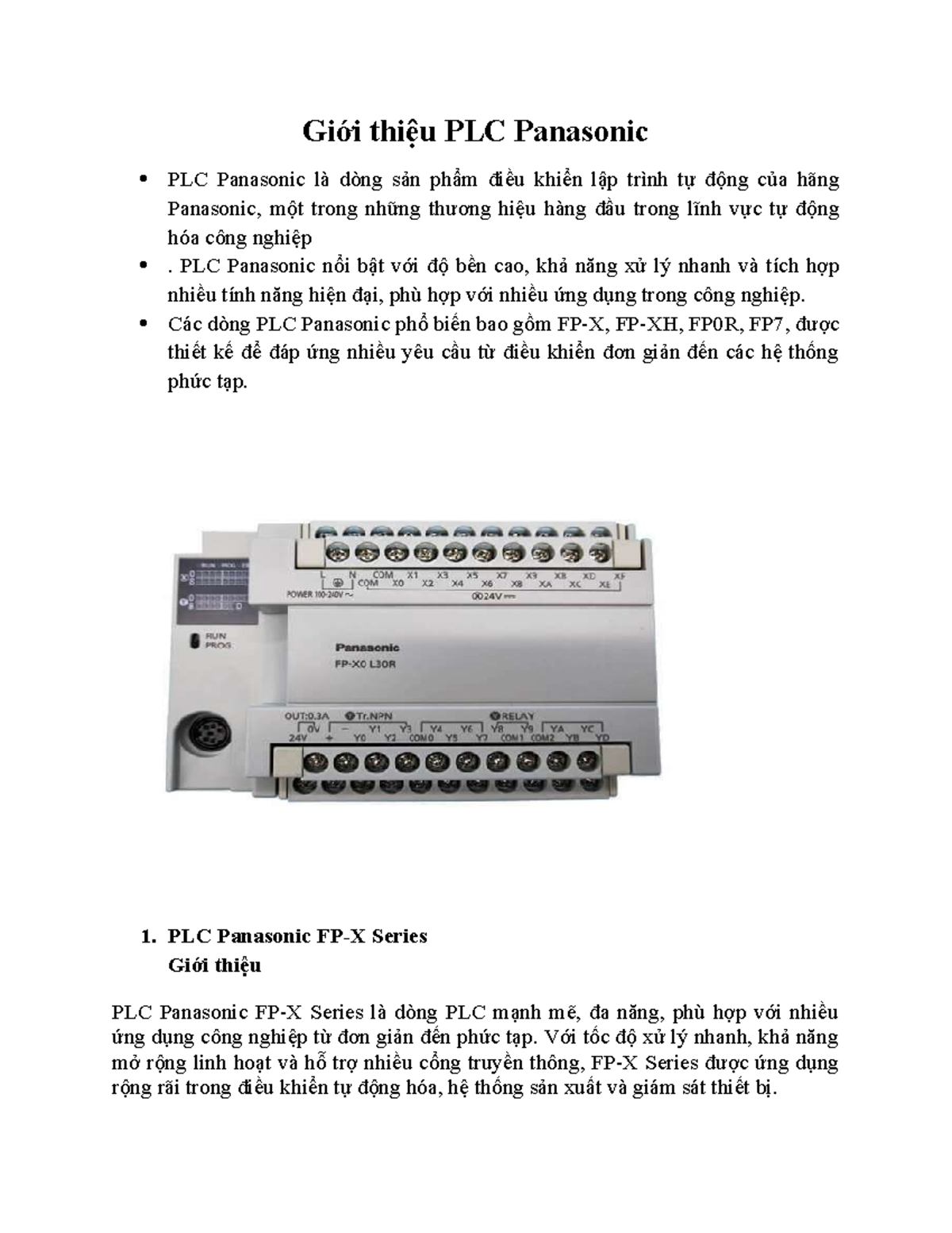Giới thiệu về PLC Panasonic và các dòng sản phẩm nổi bật - Studocu