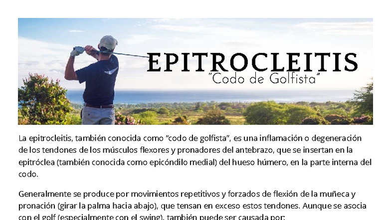 Epitrocleitis: Síntomas y Tratamientos del Codo de Golfista - Studocu