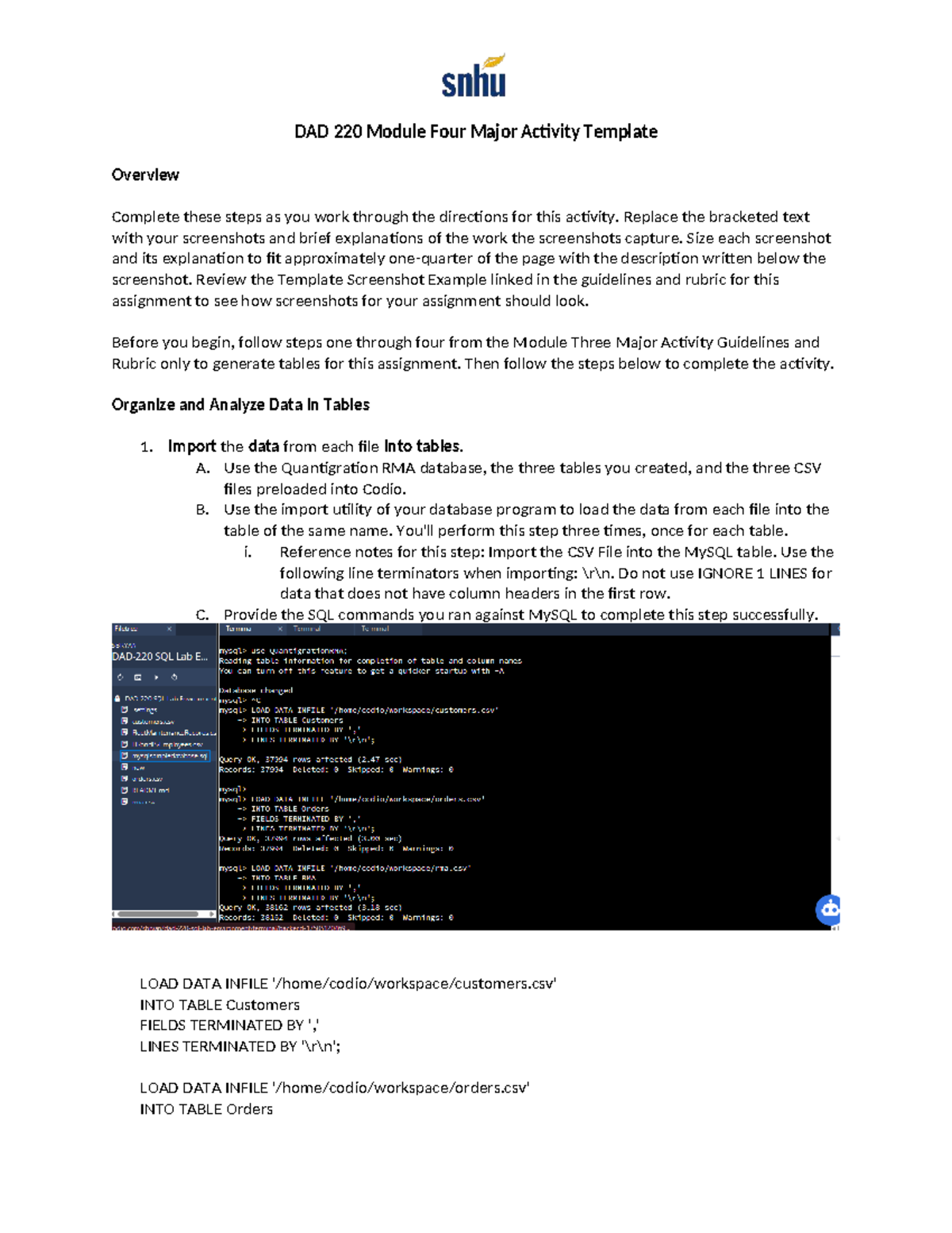 DAD 220 Module Four Major Activity Template Instructions and Overview - Studocu
