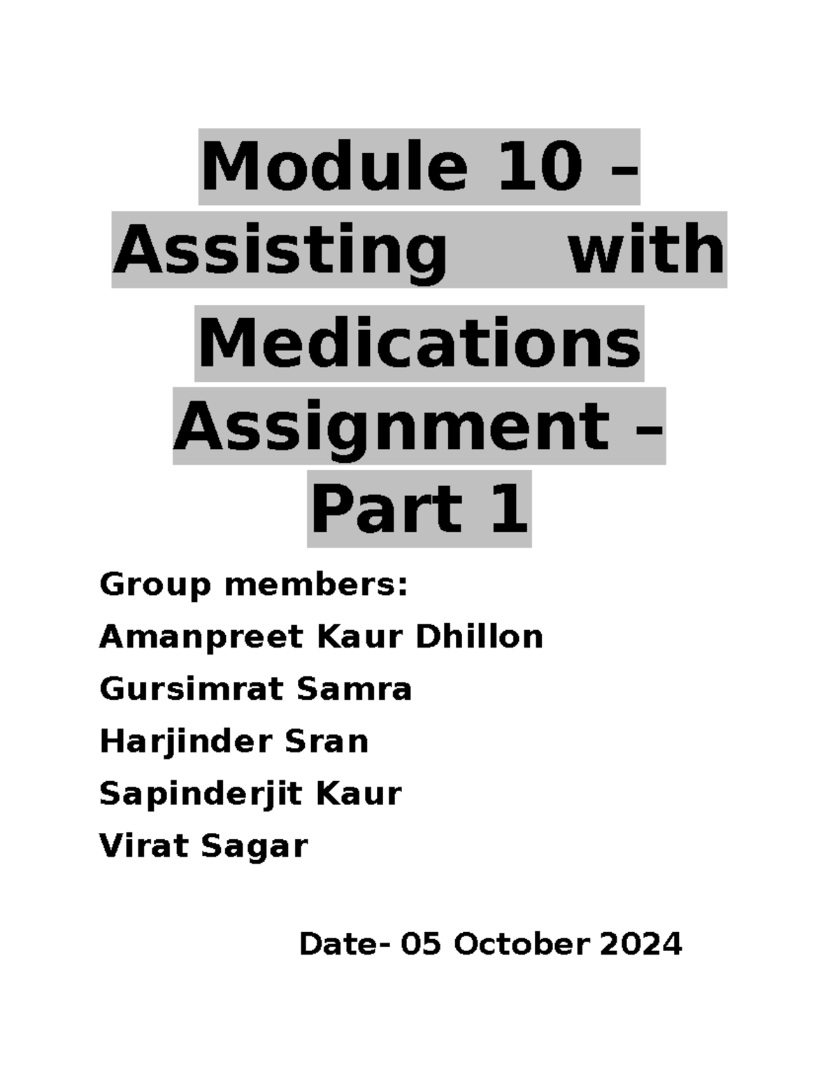 Module 10 Assignment: Assisting with Medications (Part 1) - Studocu