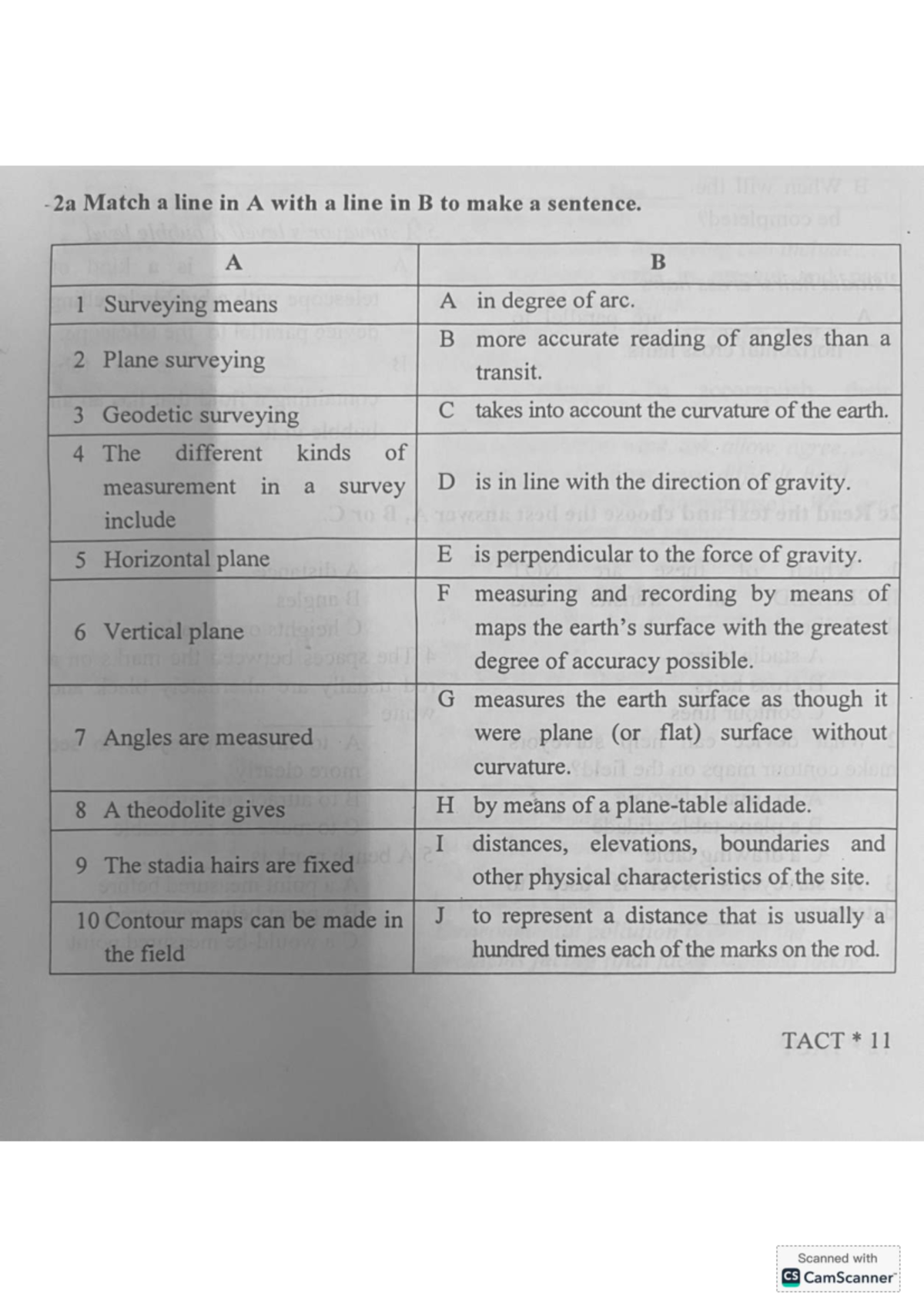Surveying Techniques: Sentence Matching and Verb Forms (TACT) - Studocu