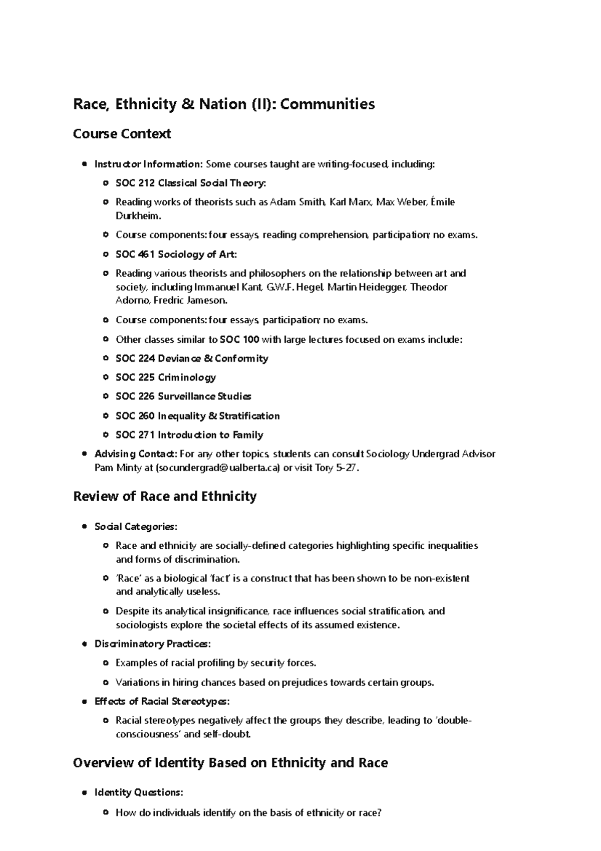 SOC 212 & SOC 461: Race, Ethnicity, and National Identity Insights ...