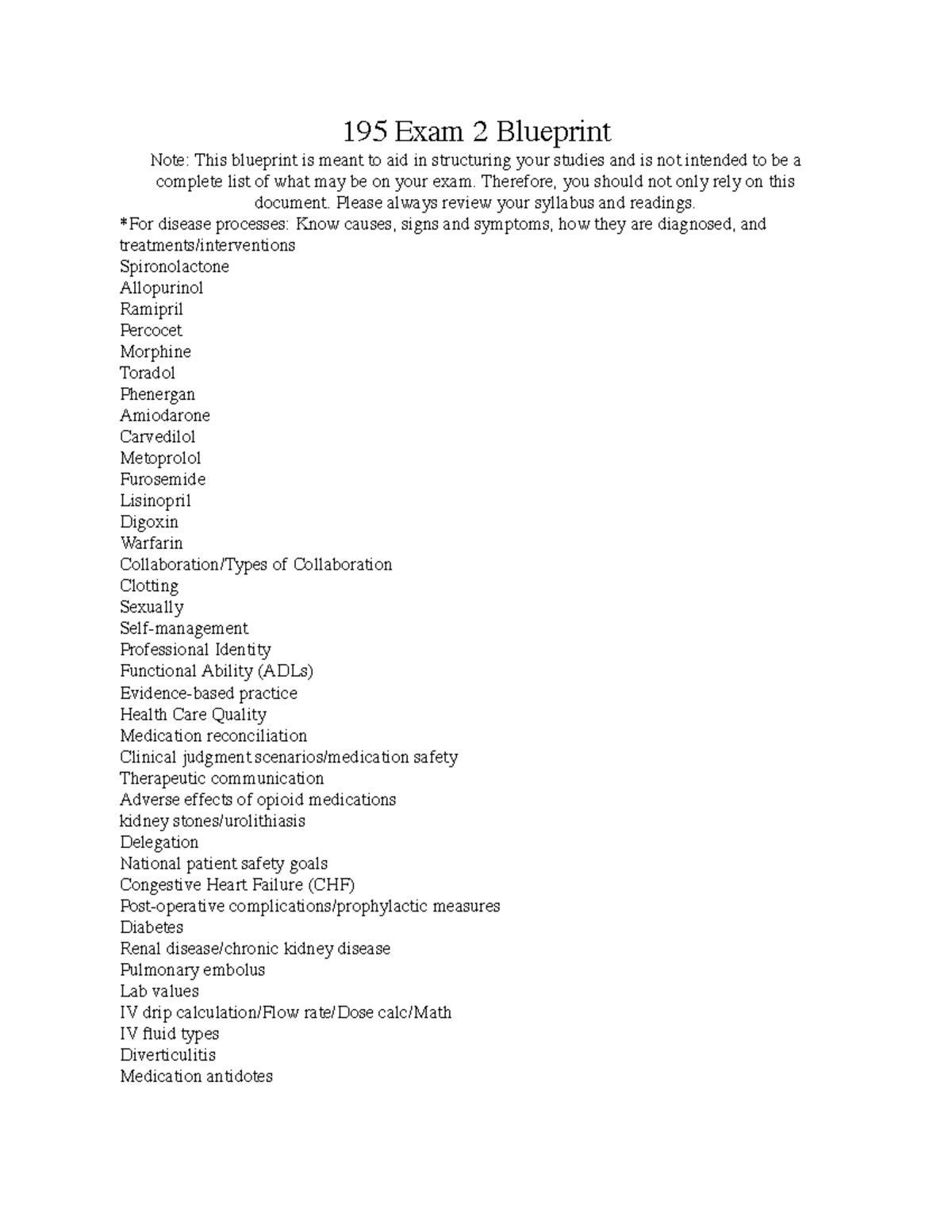 195 Exam 2 Blueprint Study Guide - Studocu