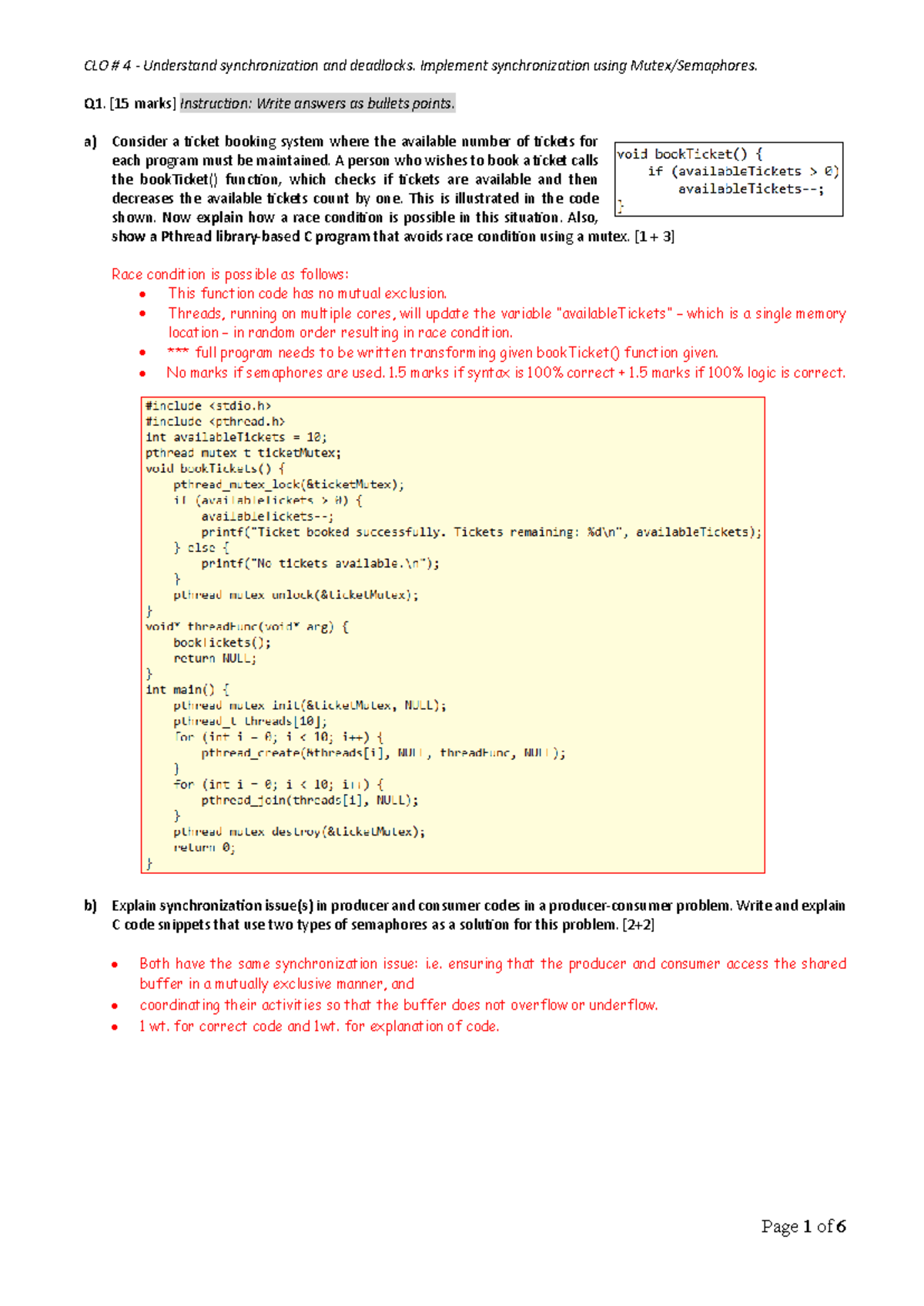 Os Final Exam Solutions Synchronization Deadlocks And Memory