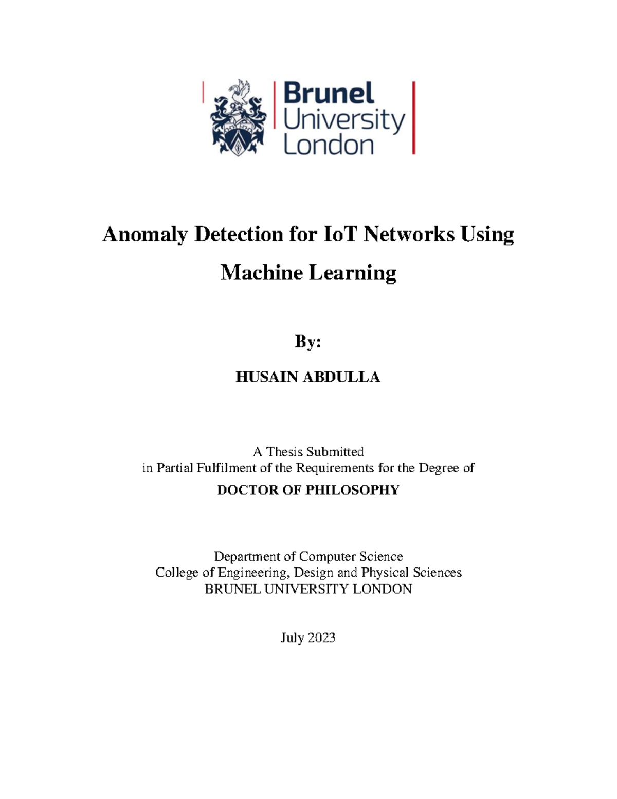 Anomaly Detection in IoT Networks Using ML Techniques: PhD Thesis - Studocu