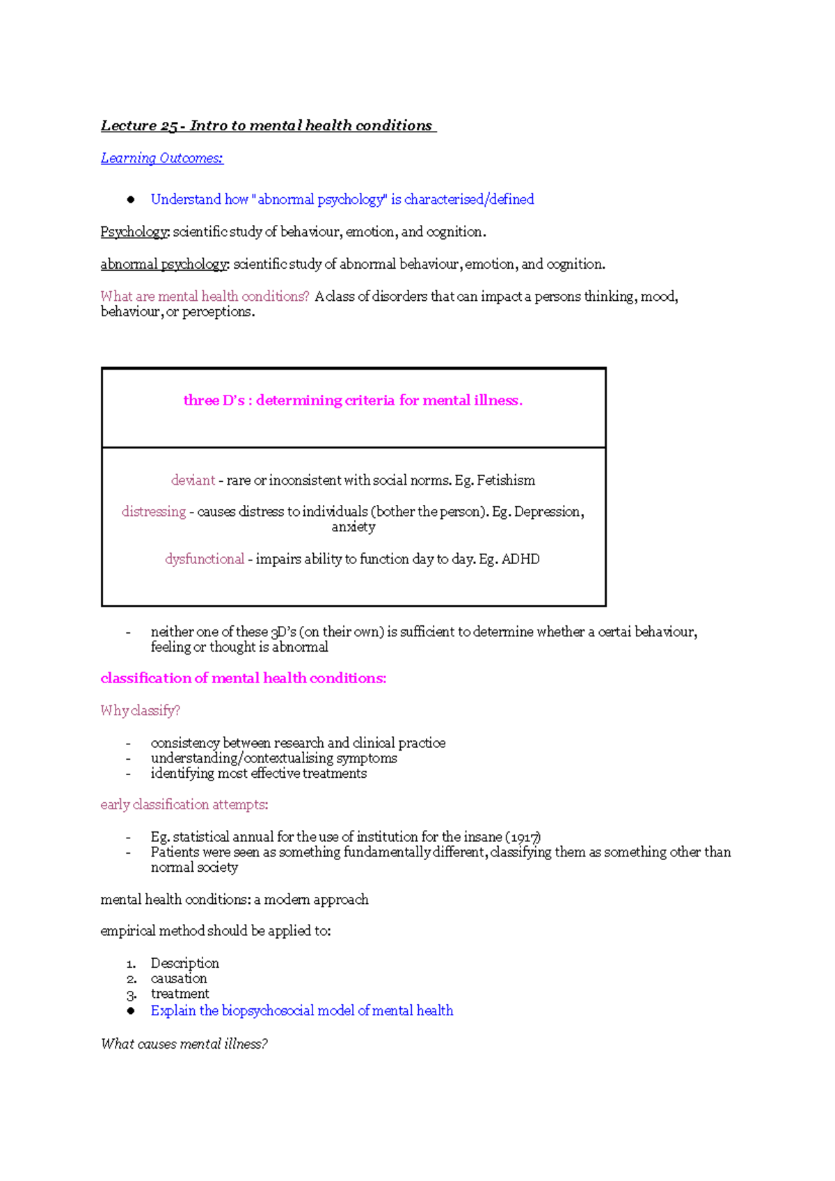 Psych 101: Week 9 Lecture Notes on Mental Health Conditions and HPA ...