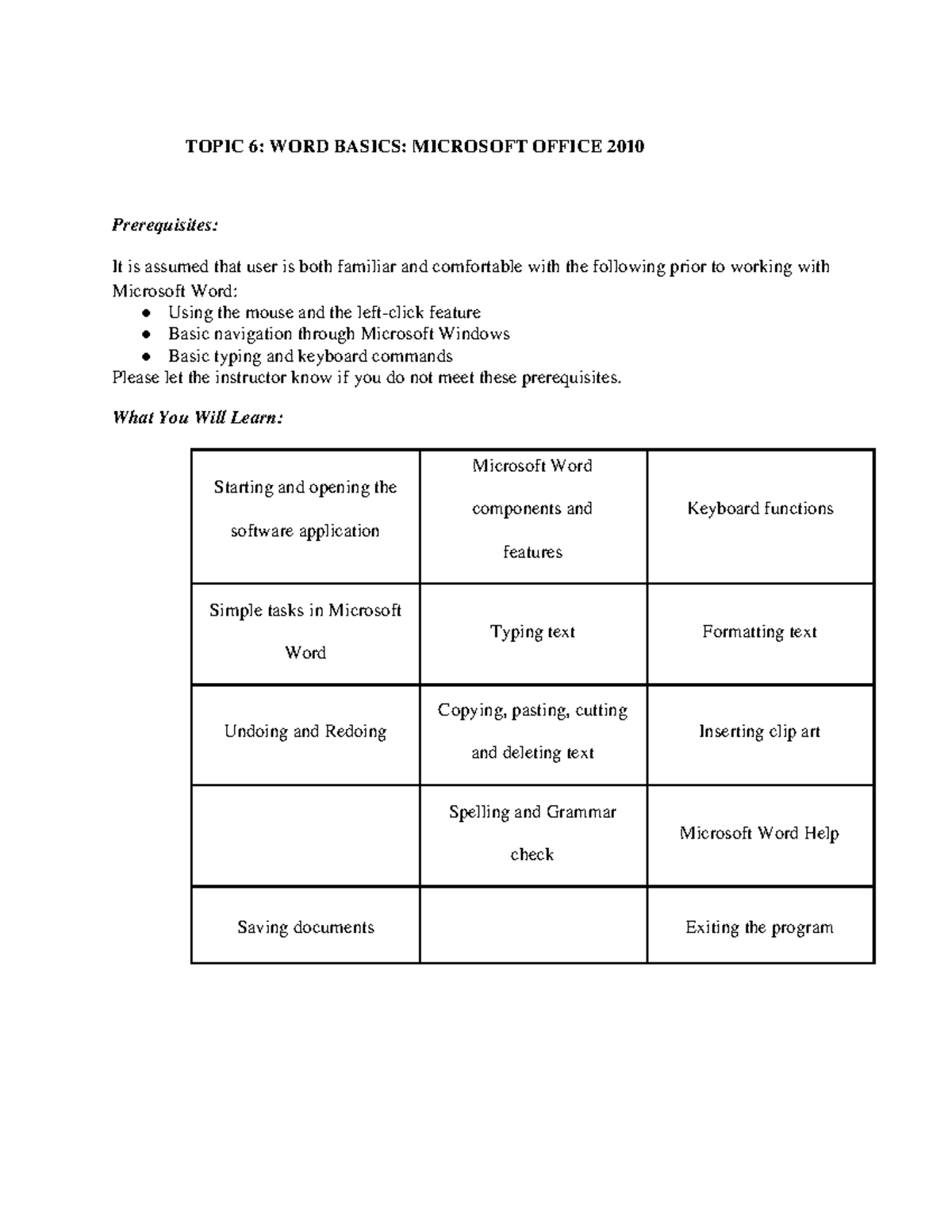 Topic 7- WORD Basics- Microsoft Office 2010 - TOPIC 6: WORD BASICS ...