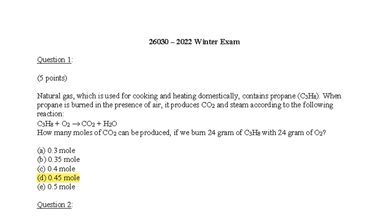 26030 2022 Winter Chemistry Exam Questions and Answers - Studocu