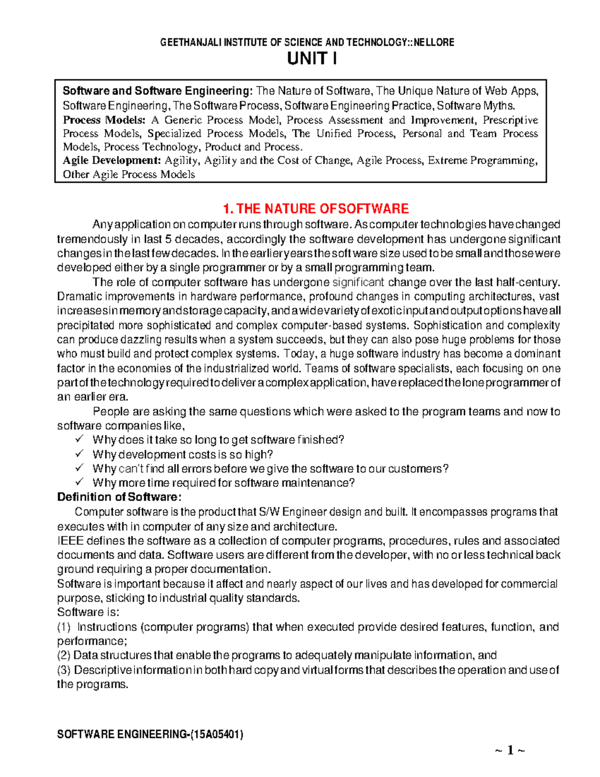 SE UNIT-1: Software Engineering Fundamentals and Process Models - Studocu