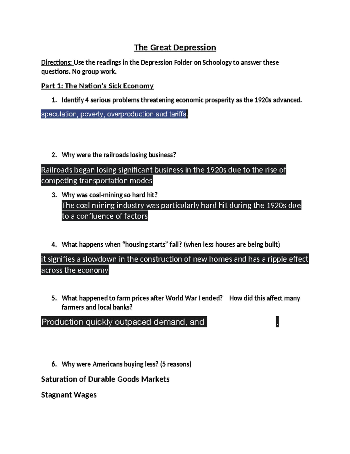 The Great Depression: Economic Challenges and Impacts (1,2) - Studocu