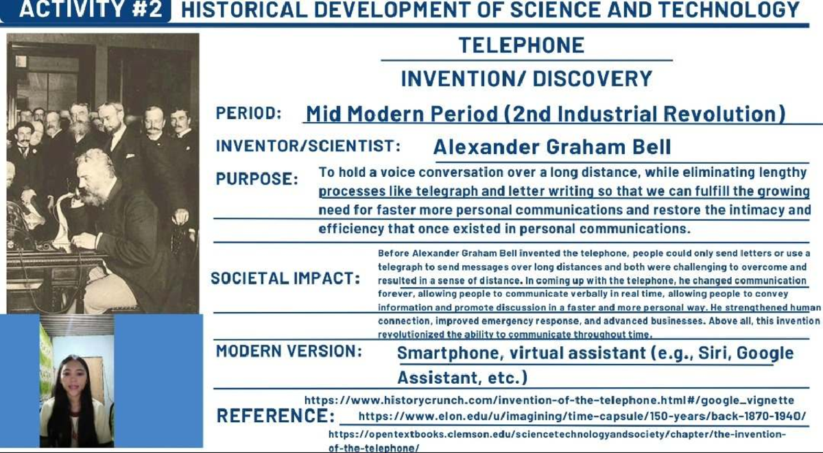 ACTIVITY: Historical Development of Science & Tech - Telephone ...