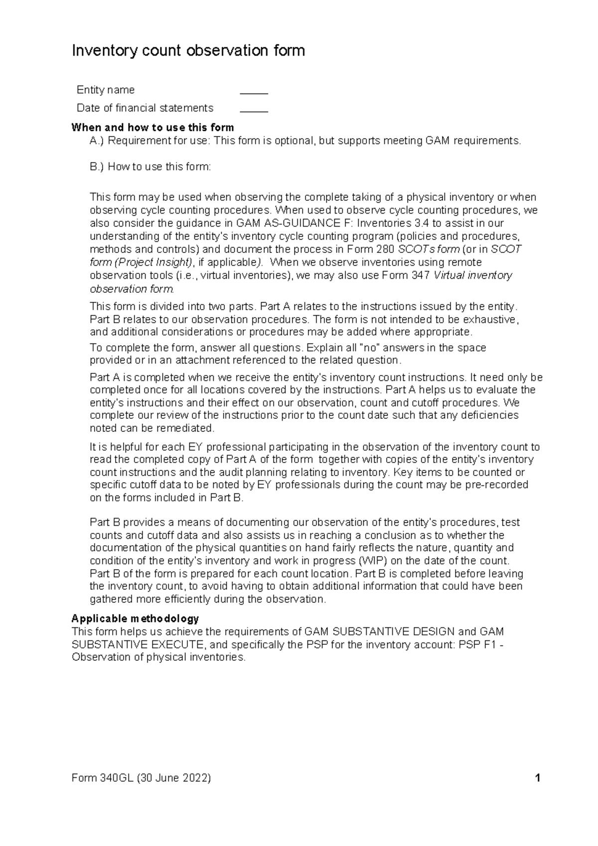 340GL-Inventory Count Observation Form Guidance and Evaluation - Studocu