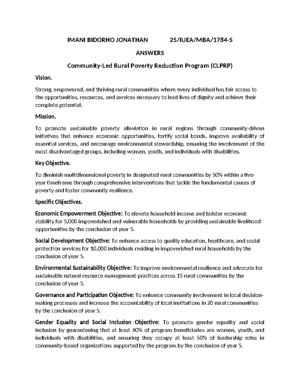 CLPRP Project Planning CW1: Rural Poverty Reduction Strategies - Studocu