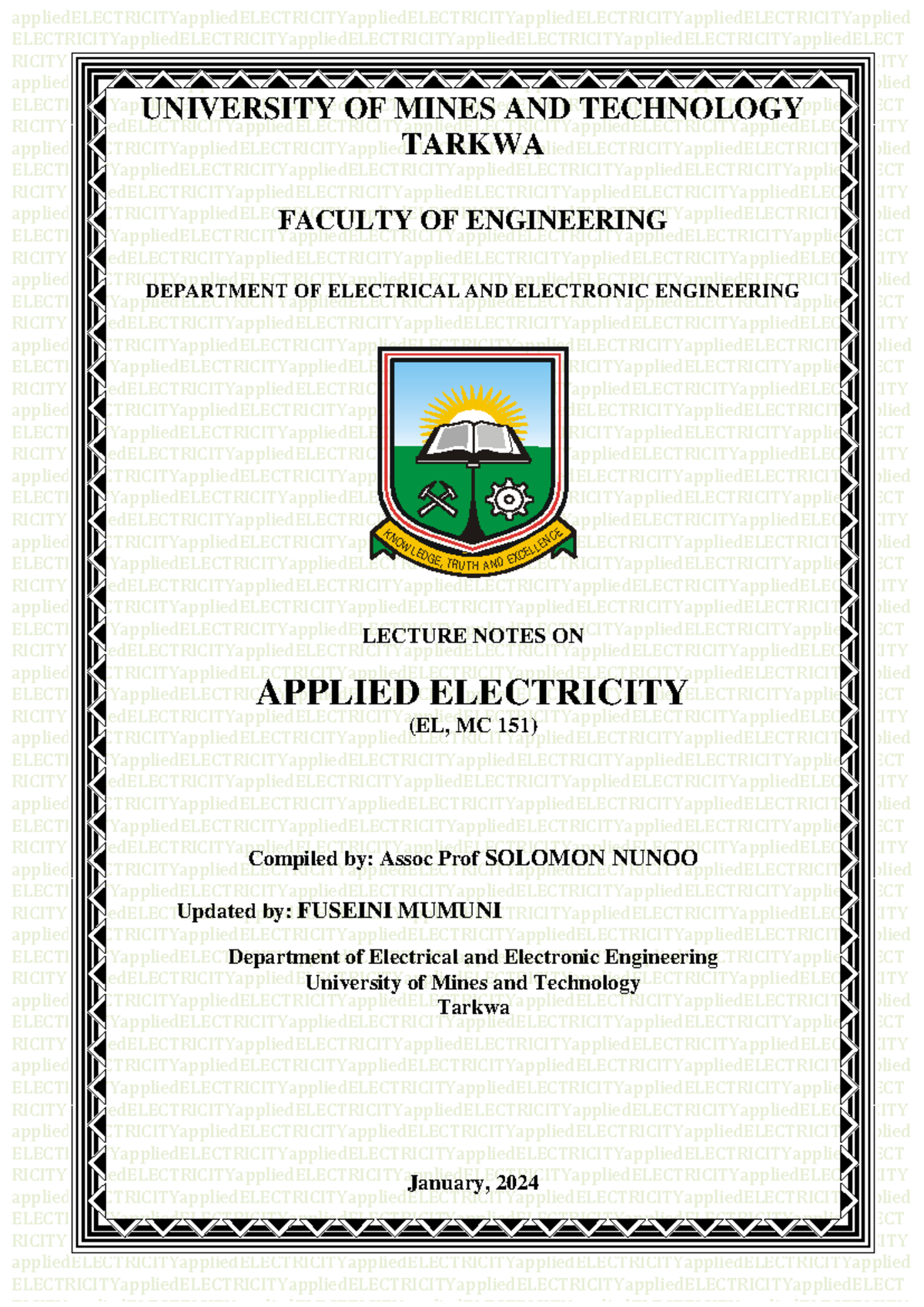 Applied Electricity Lecture Notes (EL, MC 151) - January 2024 - Studocu