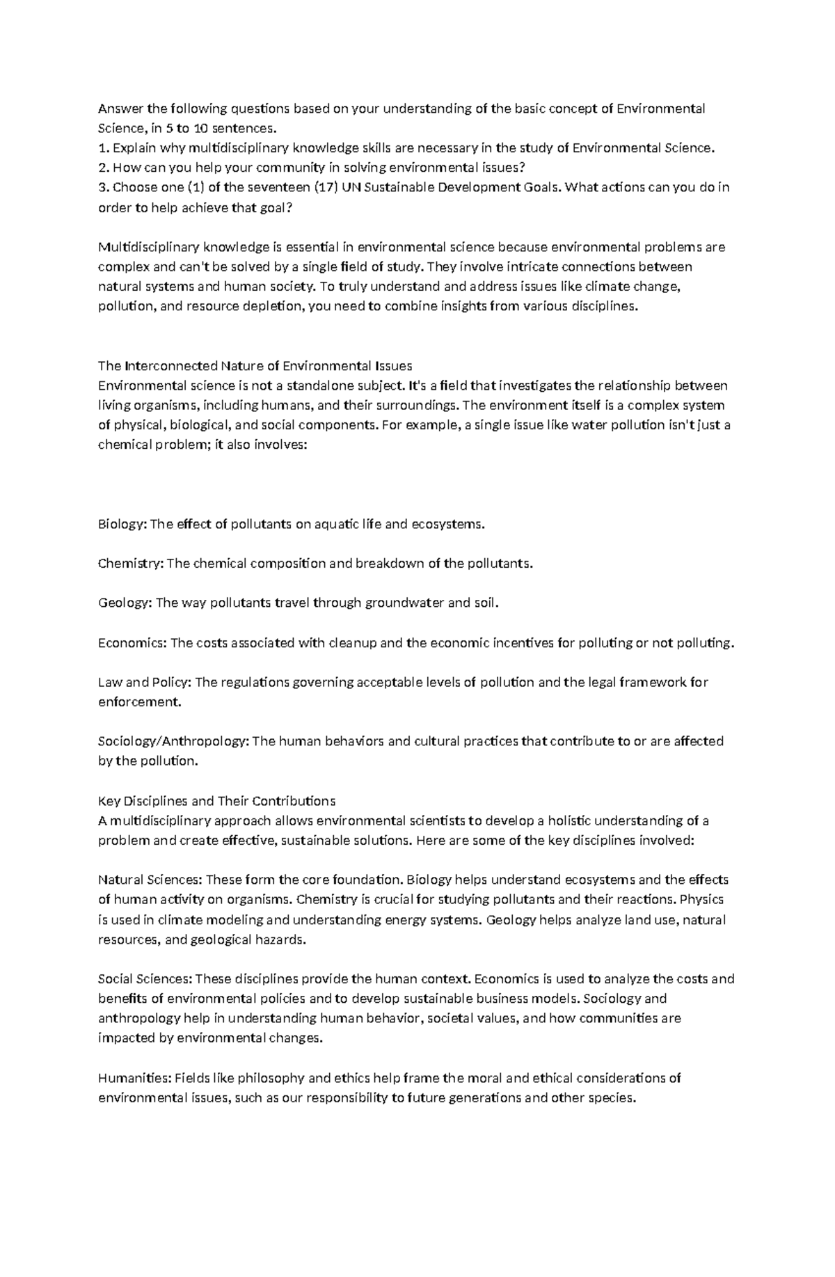 ENV 101: Understanding Multidisciplinary Approaches in Environmental ...