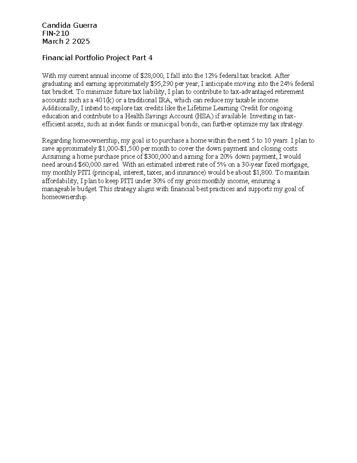 Financial Portfolio Project Part 4 - After graduating and earning ...