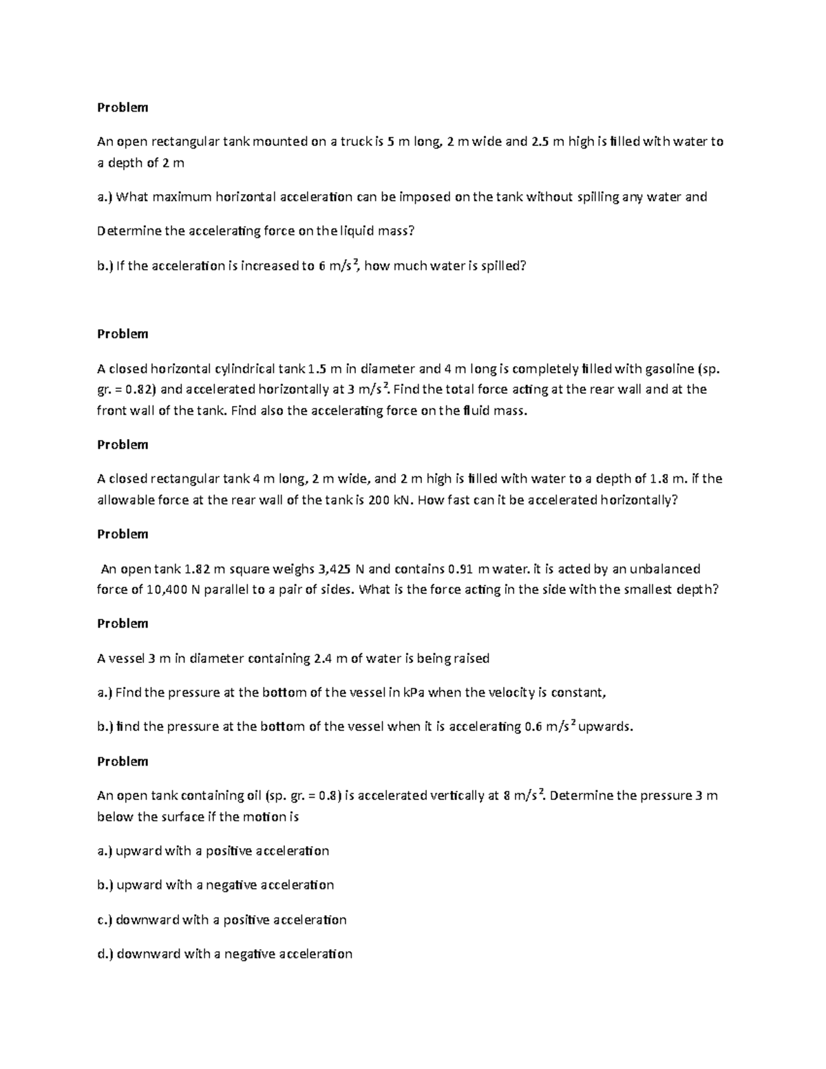 Fluid Dynamics: Acceleration Effects on Open & Closed Tanks - CH-4 ...