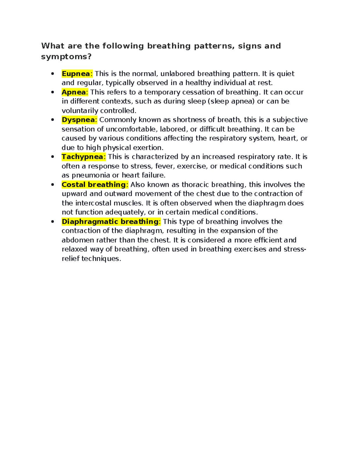 Breathing Patterns and Symptoms: A Study Guide for BST - Studocu