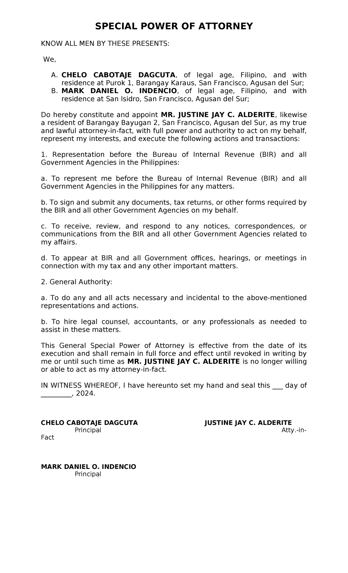 Special Power OF Attorney junril butal business - SPECIAL POWER OF ATTORNEY KNOW ALL MEN BY ...