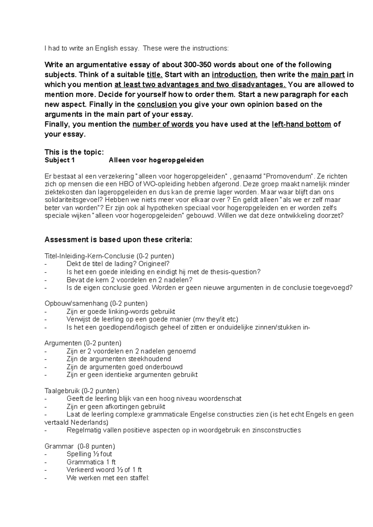 6VWO Engels - Argumentative Essay on 'Alleen voor hogeropgeleiden ...