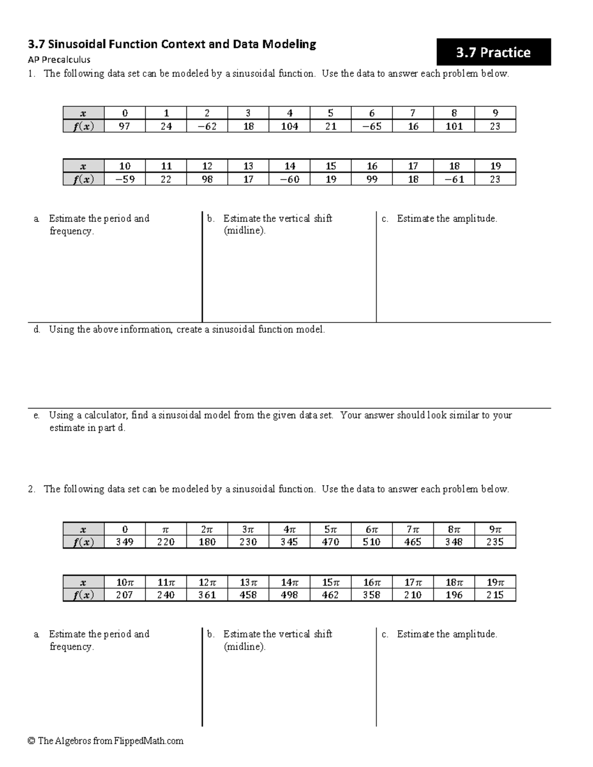 3.7 Sinusoidal Functions Practice AP Precalculus - Studocu