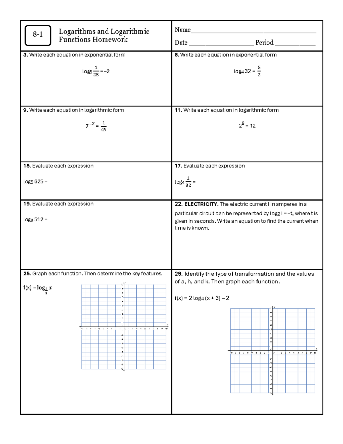 Algebra 2 Unit 8: Logarithms & Exponential Functions Homework 3 - Studocu