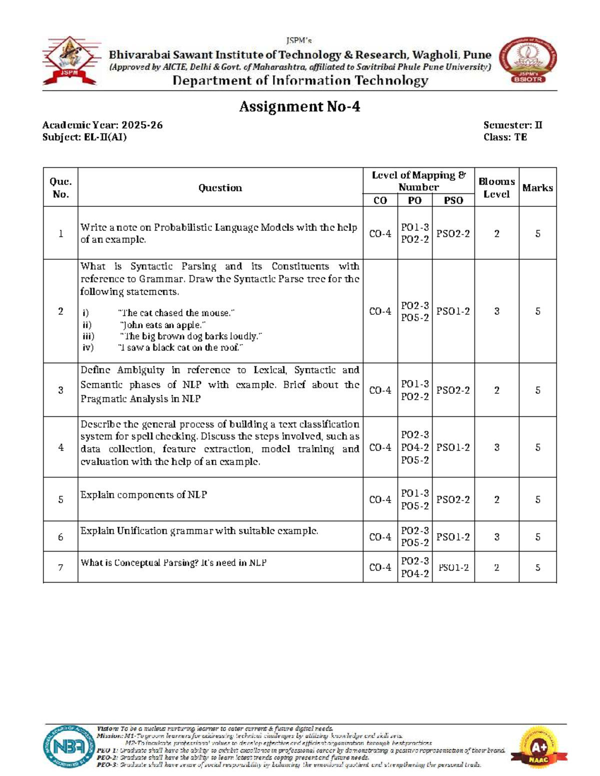 Assignment 4: Probabilistic Language Models & NLP Concepts (AI) - Studocu