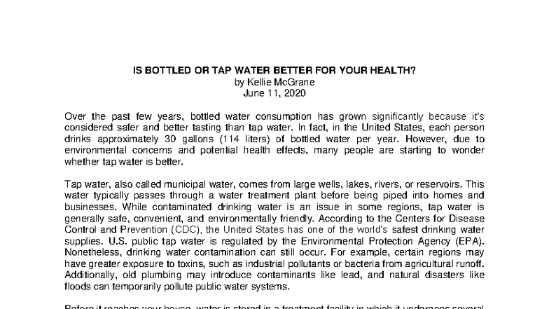 IS Bottled vs. Tap Water: Health & Environmental Impact Analysis - Studocu