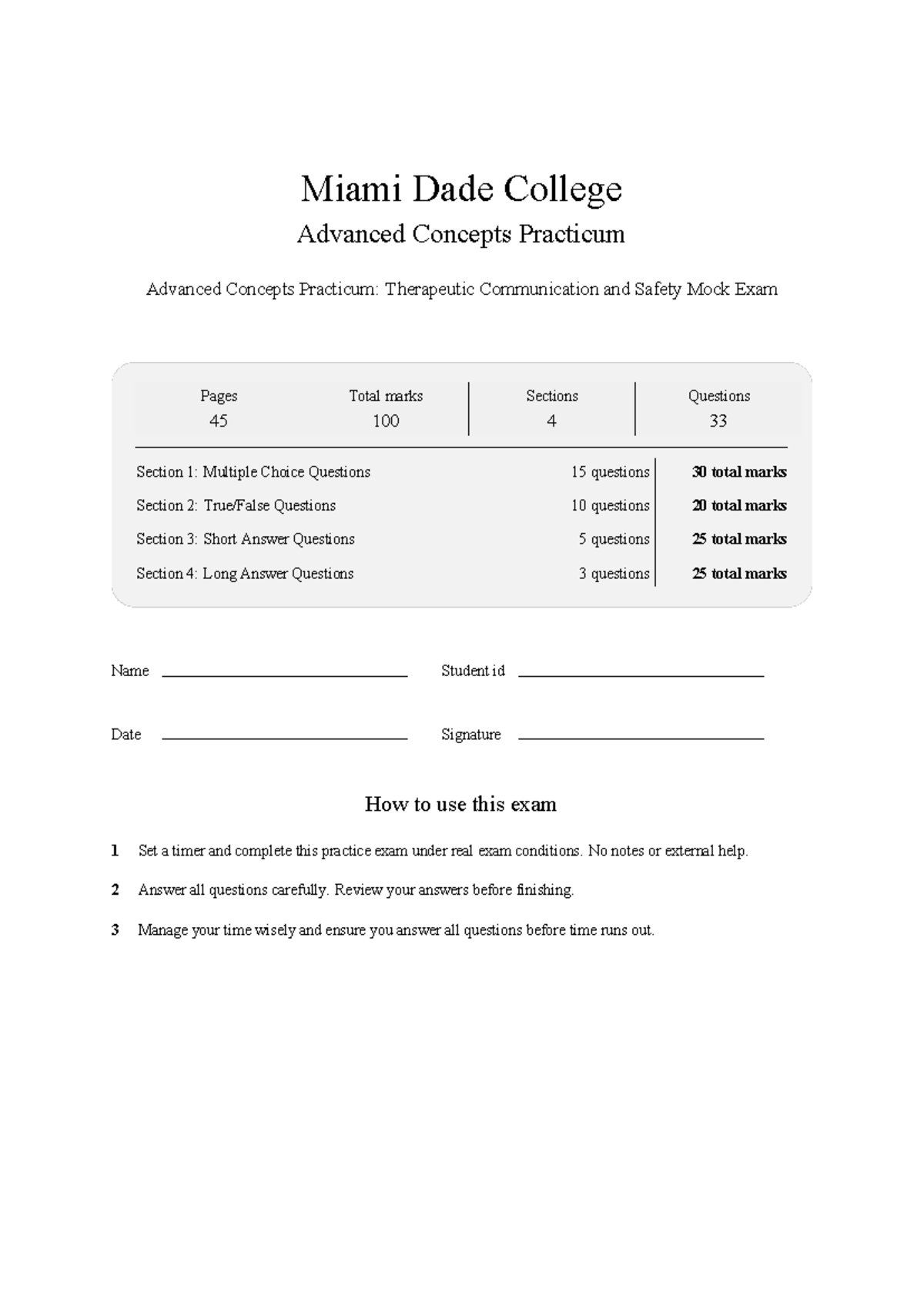NUR4945C Advanced Concepts Practicum: Therapeutic Communication Mock ...