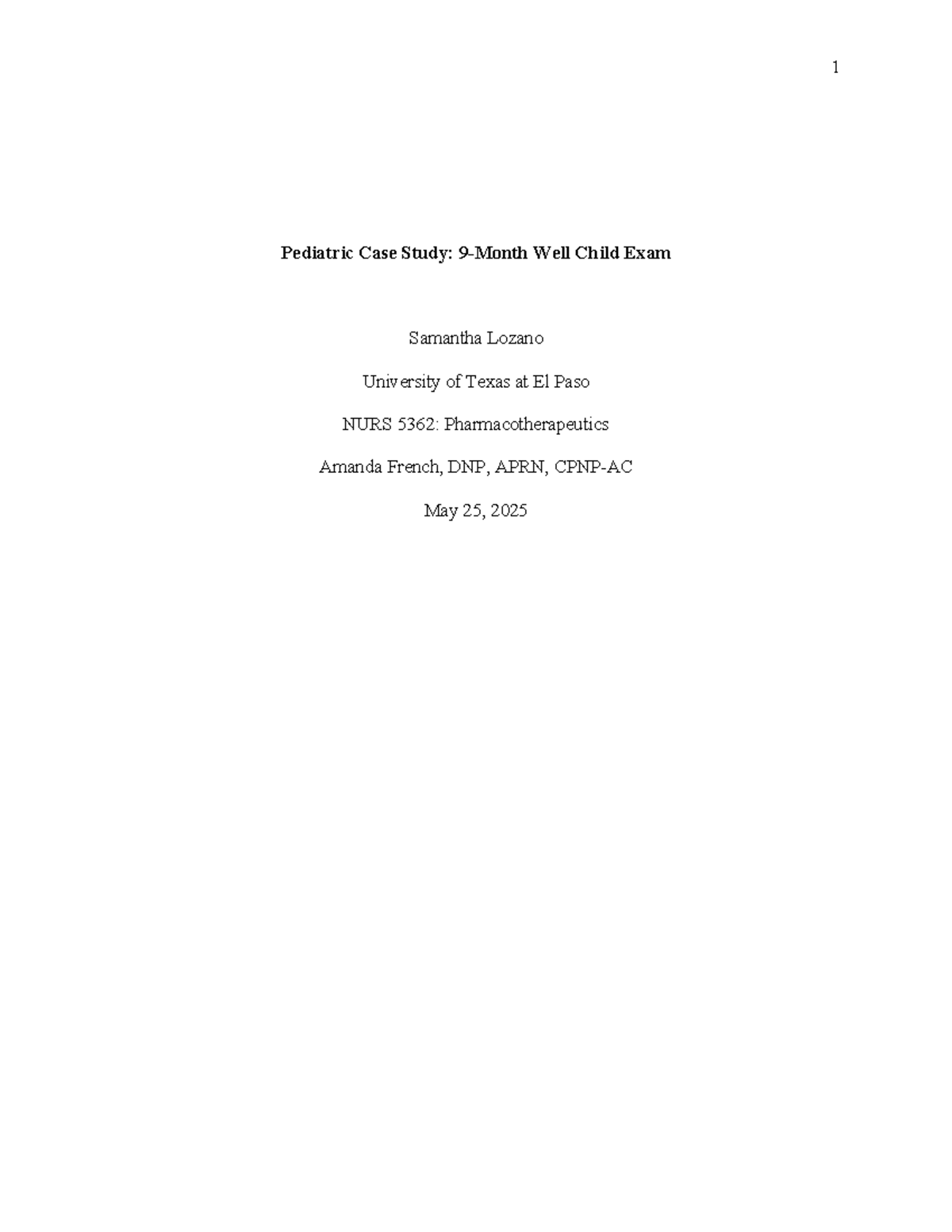 Pediatric Case Study: Well Child Exam & Care Plan for Josiah (NURS 5362 ...