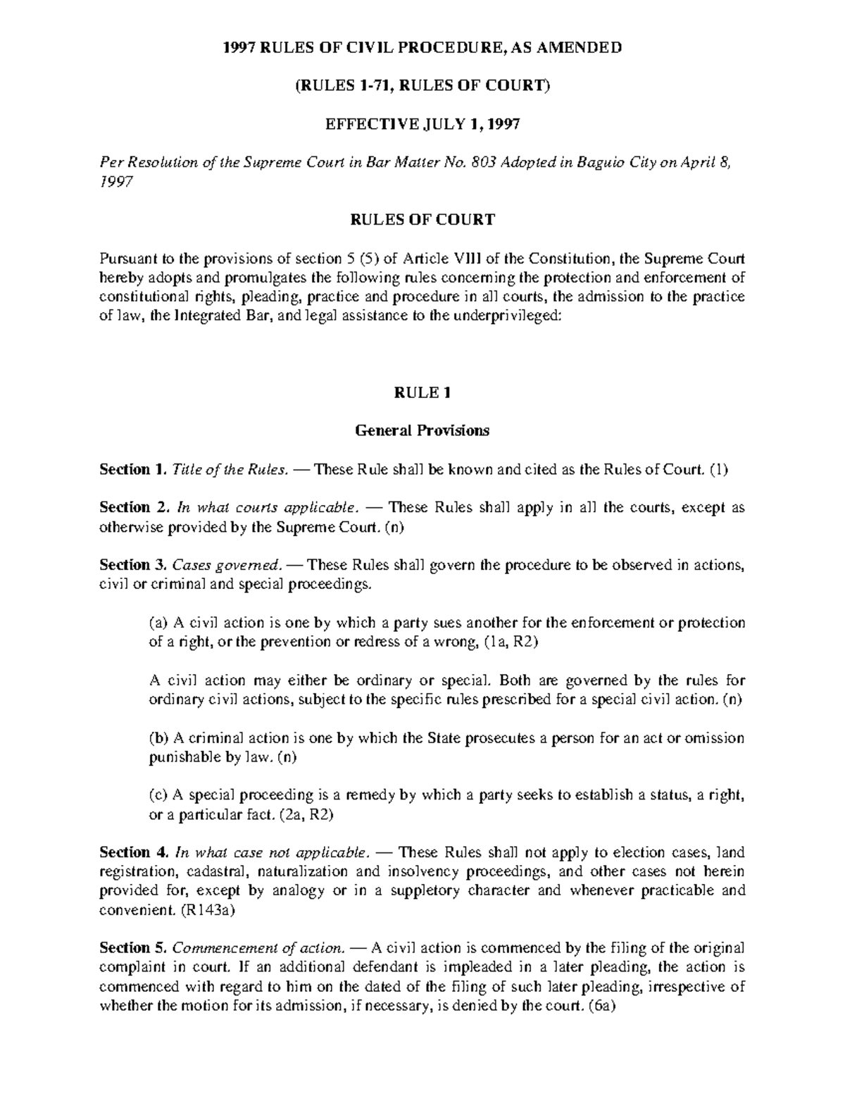 Revised Rules of Court: 1997 Civil Procedure Guidelines (Rules 1-71 ...